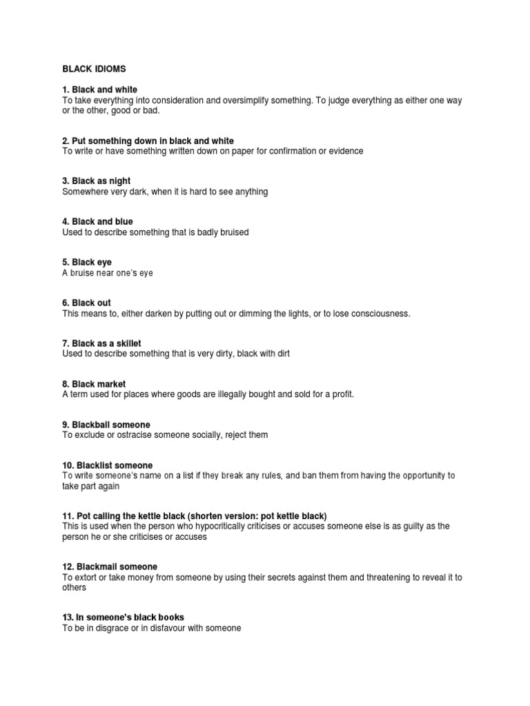 Black Idioms | PDF | Clothing