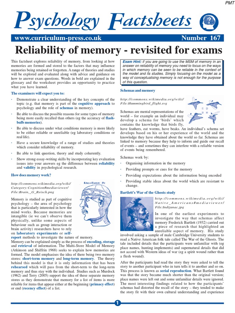Reliability of Memory | PDF | Schema (Psychology) | Memory