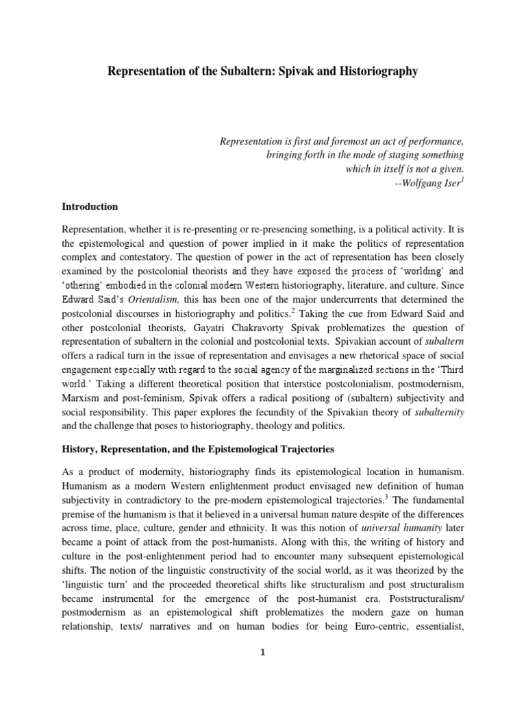 Representation of The Subaltern Spivak A | Download Free PDF ...