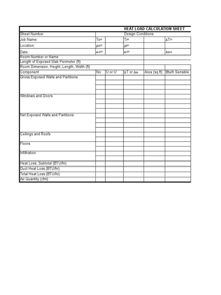 HVAC Heat Load Calculation Sheet | PDF