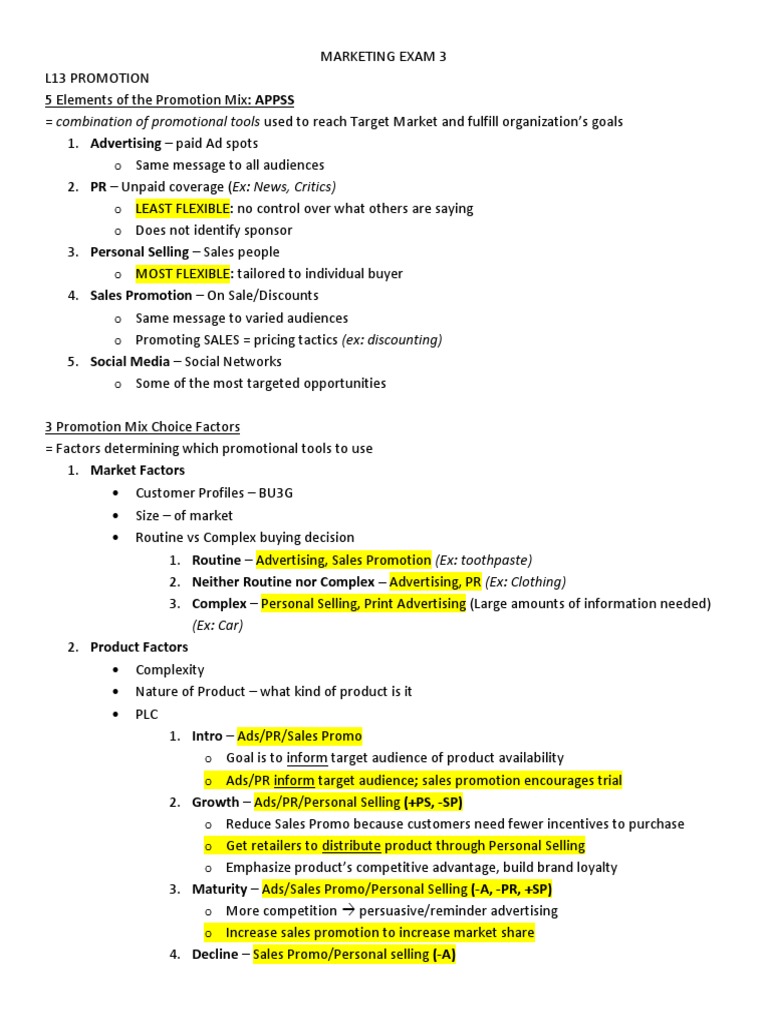 Marketing Exam 3 Study Guide | PDF | Sales | Promotion (Marketing)