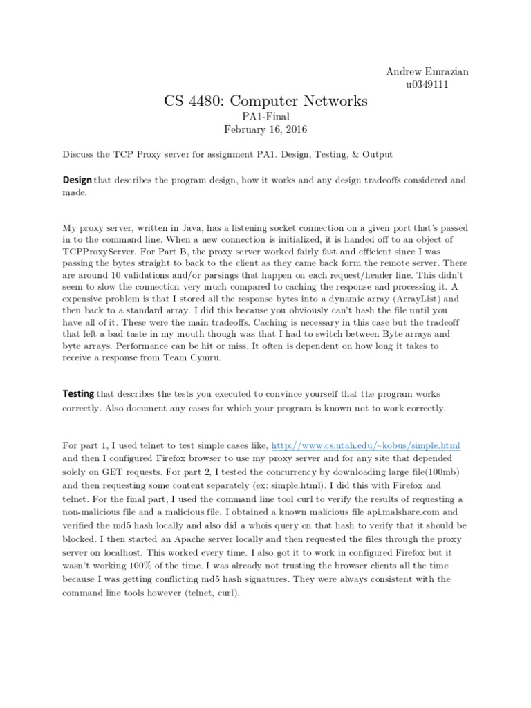 Pa1 Final | PDF | Proxy Server | Hypertext Transfer Protocol