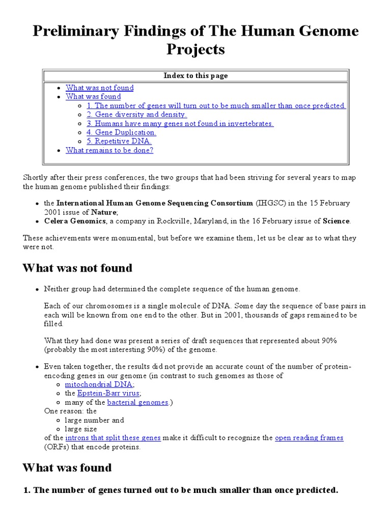Human Genome Project Findings Summary | PDF | Genome | Gene