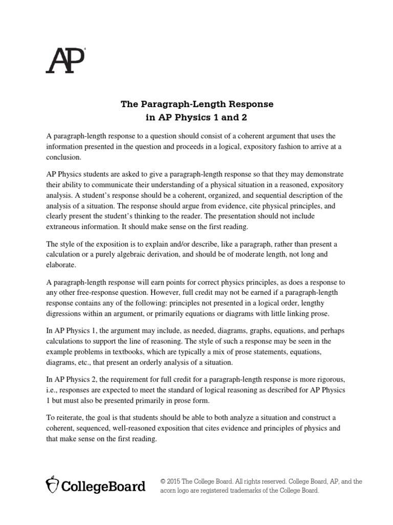 AP Physics 1 and 2 Paragraph-Length Response | PDF | Teaching Methods ...