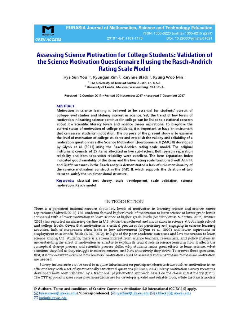 Assessing Science | PDF | Factor Analysis | Motivation