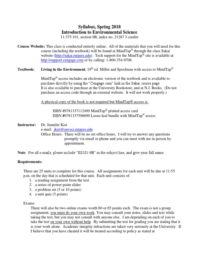 Rutgers Introduction To Environmental Science Online Syllabus | PDF ...