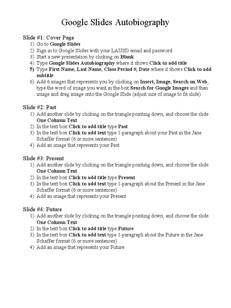 Google Slides Autobiography Instructions | PDF | Point And Click ...