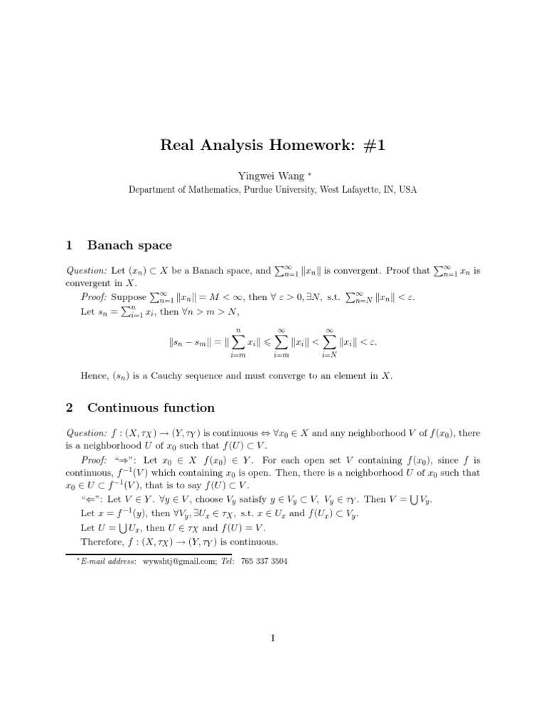 Wang - Real Analysis Homework | PDF | Lebesgue Integration | Measure (Mathematics)