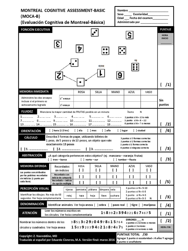 MoCA Basic Spanish Test PDF | PDF