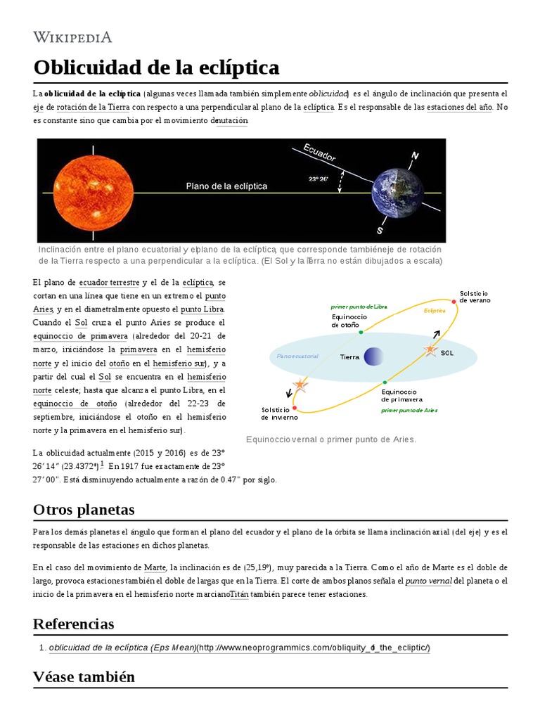 Oblicuidad de La Eclíptica | Astrometria | Ciencia planetaria