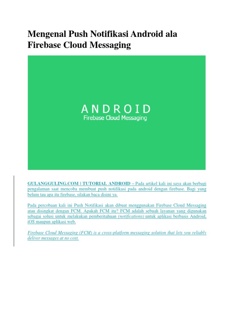 Mengenal Push Notifikasi Android Ala Firebase Cloud Messaging | PDF