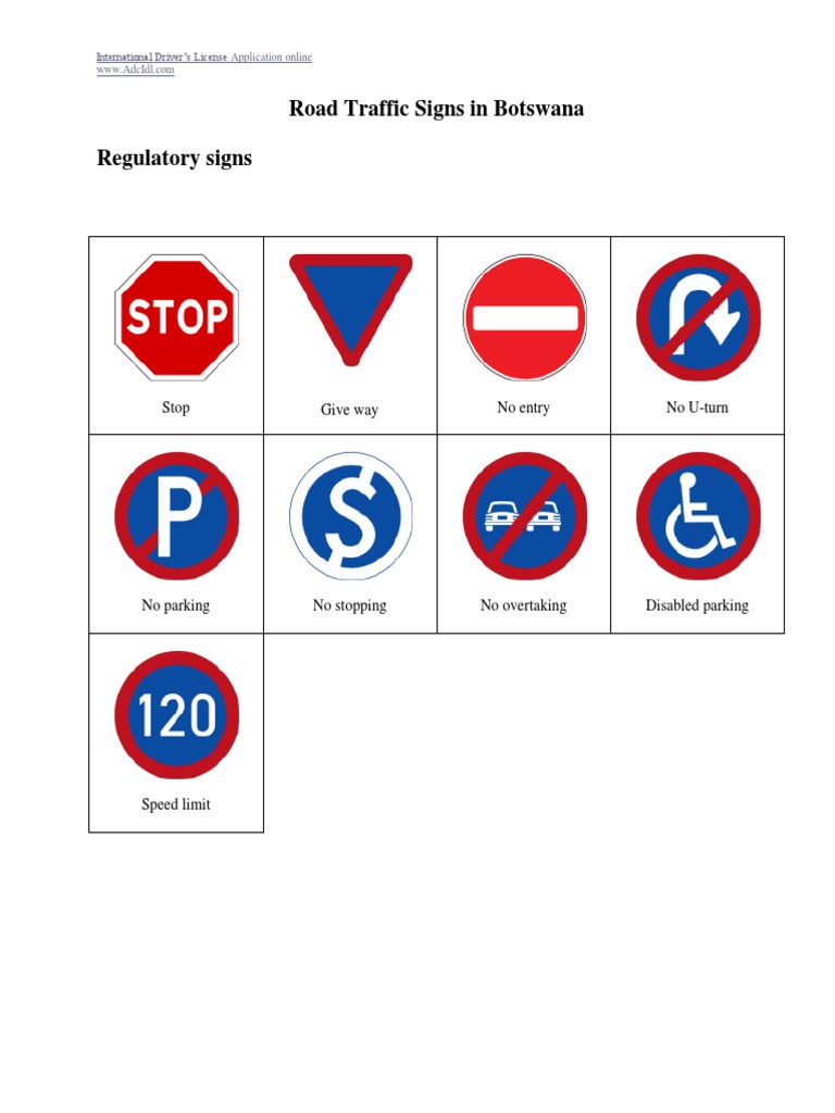 Guide to Common Road Signs in Botswana and Information on Obtaining an ...