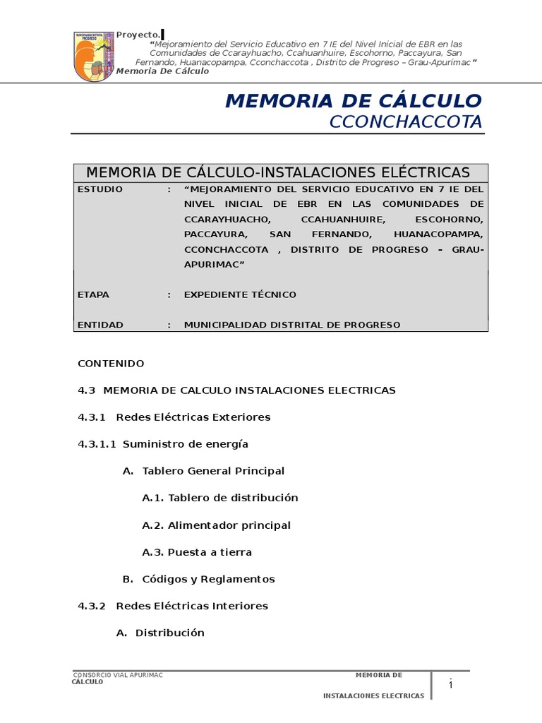 4.3 Memoria de Calculo Instalaciones | PDF | Electricidad | Corriente eléctrica