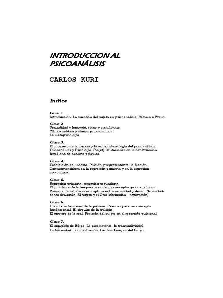 (Introducción Al Psicoanálisis Carlos Kuri) PDF | PDF | Psicoanálisis ...
