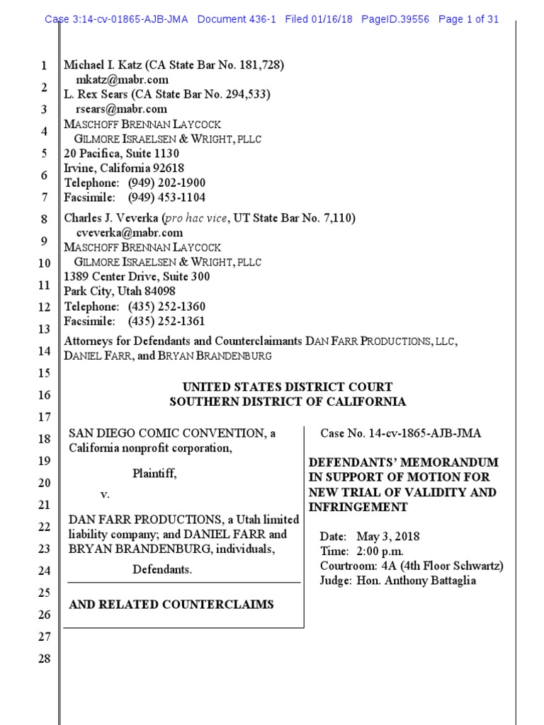 Farr Motion For New Trial | PDF | Summary Judgment | Trademark