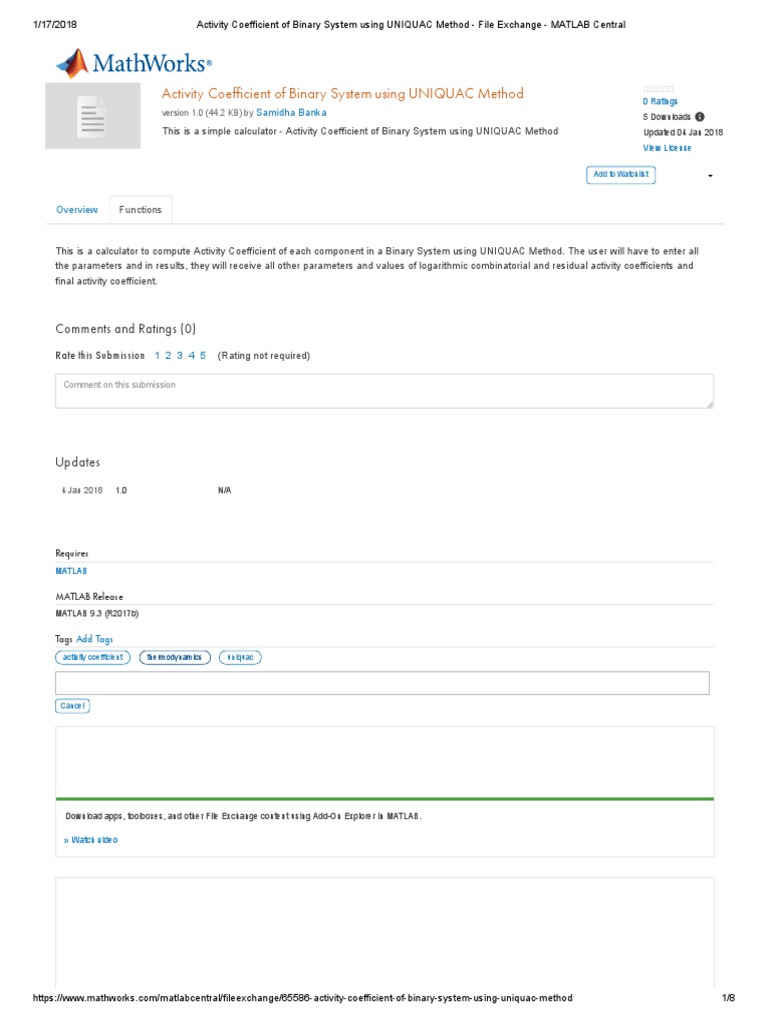 Activity Coefficient of Binary System Using UNIQUAC Method - File Exchange - MATLAB Central ...