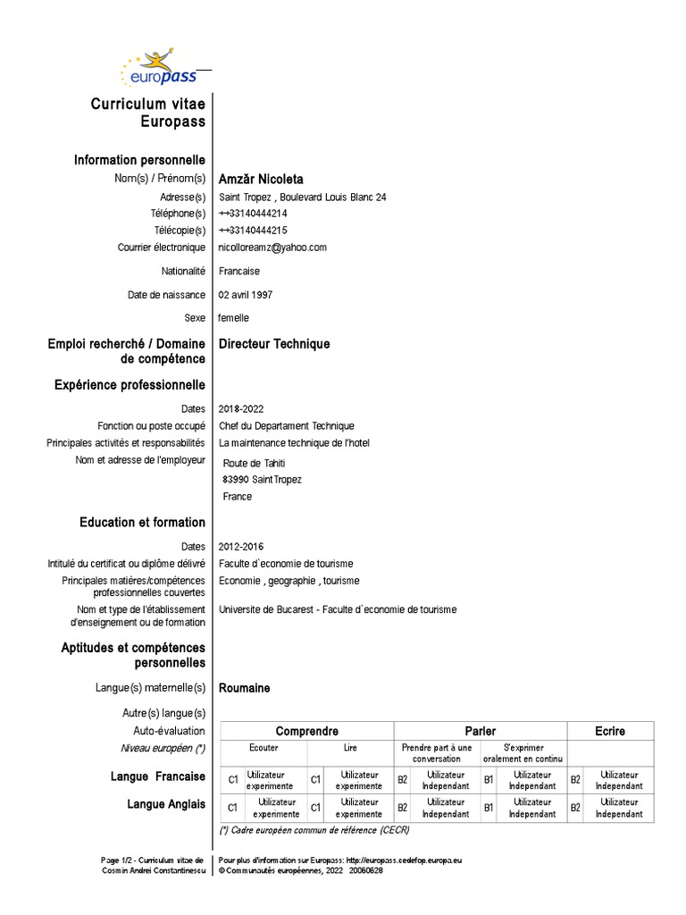 Model CV in Franceza | PDF | Science | Technologie (Général)