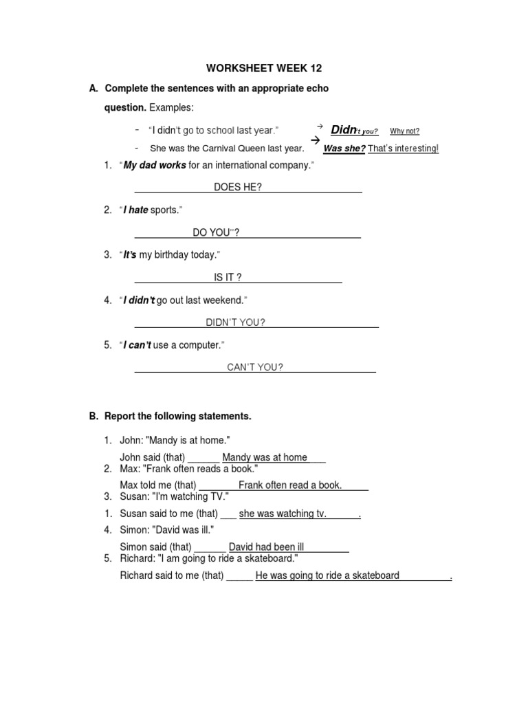 Worksheet Week 12 | PDF