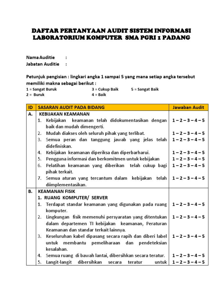 Kuisioner Audit | PDF | Bisnis | Teknologi & Rekayasa