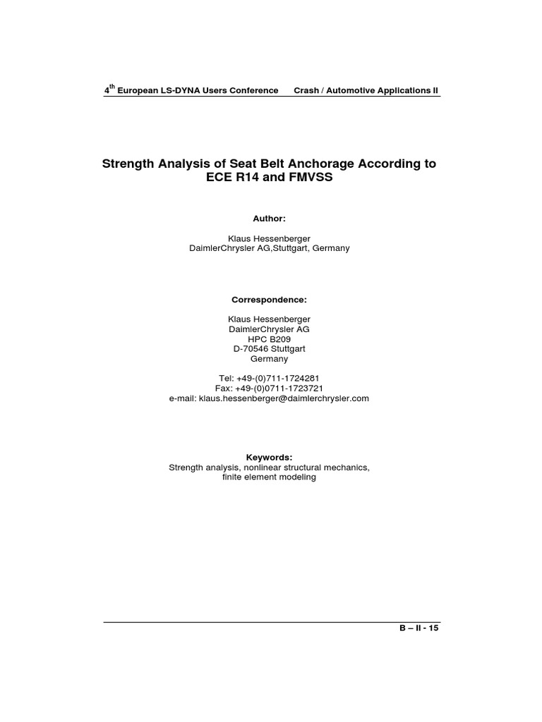 Seat Belt Anchorage Strength Analysis | PDF | Seat Belt | Simulation