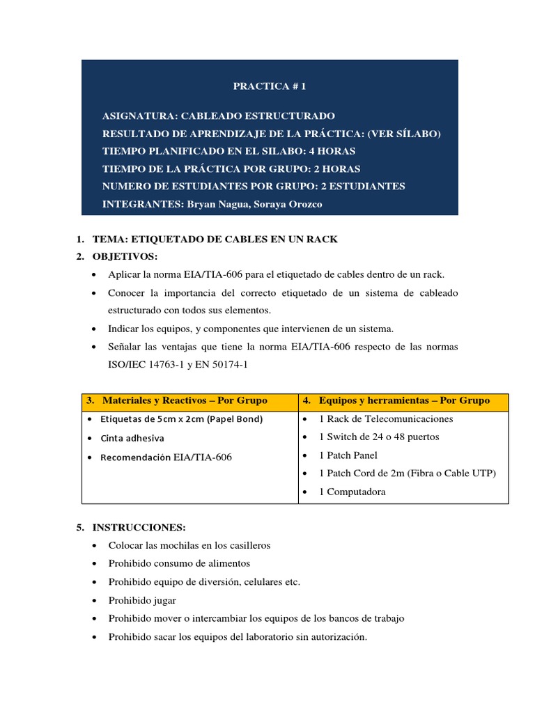 Practica Norma ANSI/TIA/EIA 606 | Informática y tecnología de la información | Ciencia