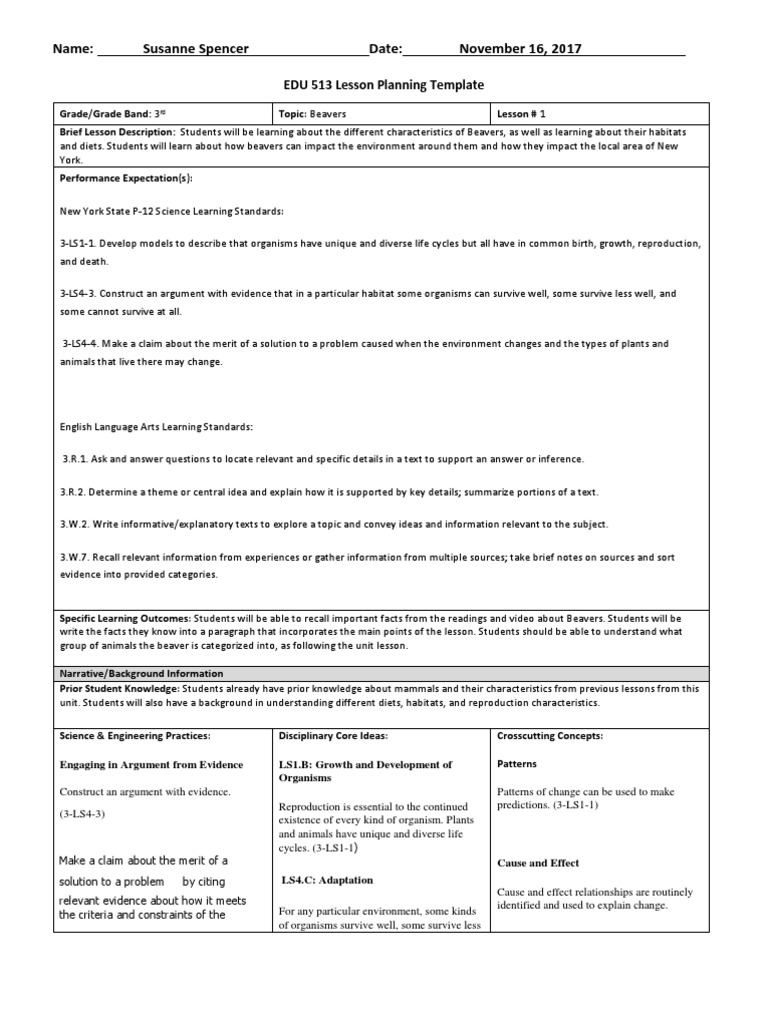 Beaver Lesson Plan | PDF | Lesson Plan | Beaver