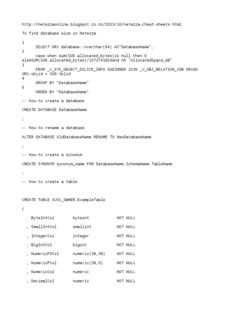 Netezza Cheat Sheet | PDF | Databases | Information Technology