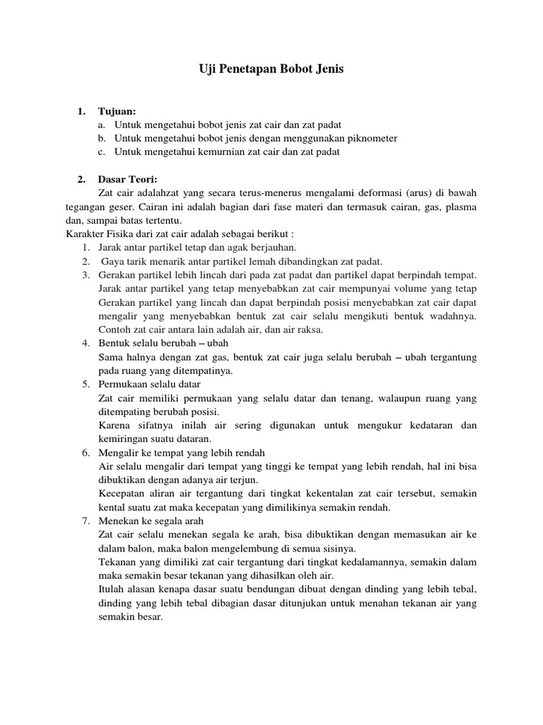 Uji Penetapan Bobot Jenis | PDF