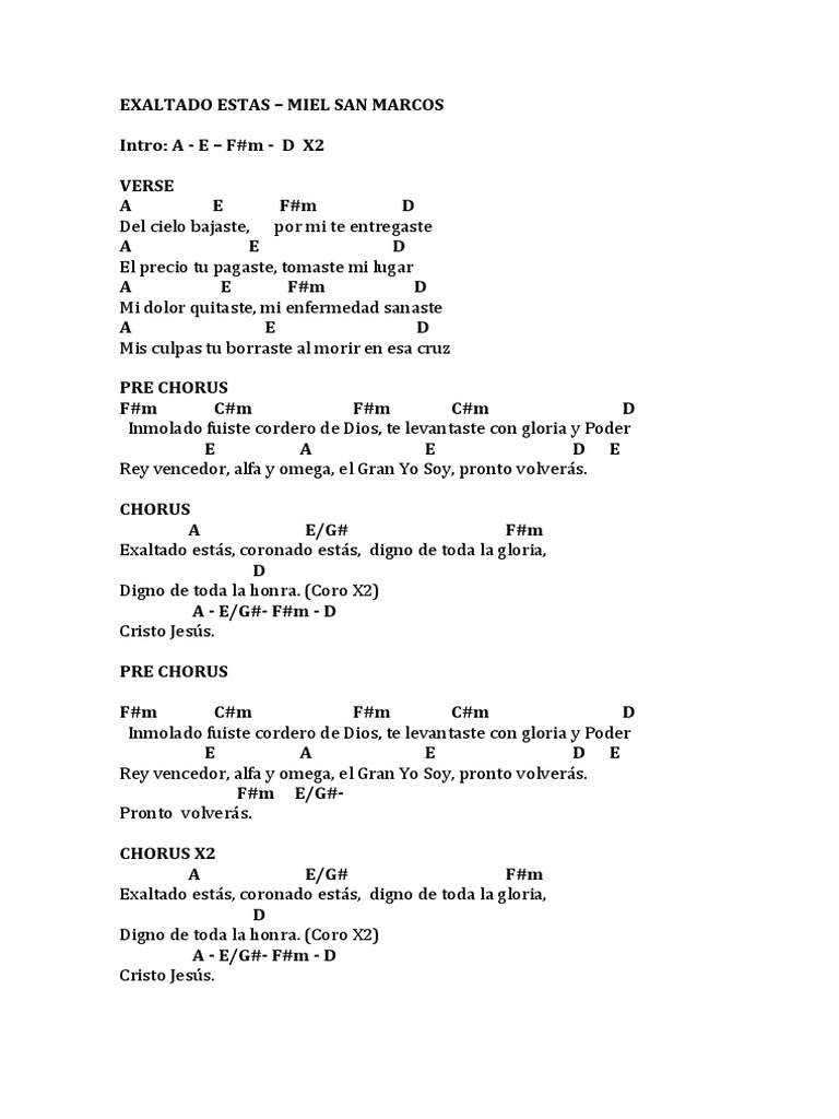 Exaltado Estás Letra y Acordes (A) | PDF | Jesús | Textos Religiosos