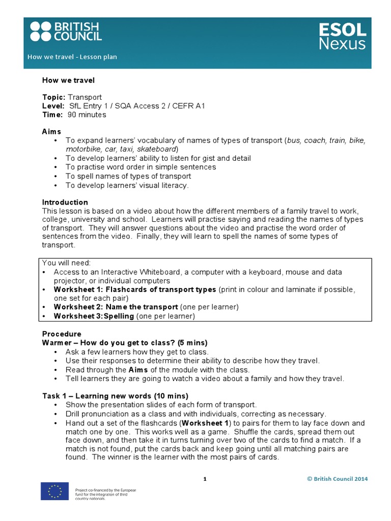 How We Travel Lesson Notes | PDF | Question | Vocabulary