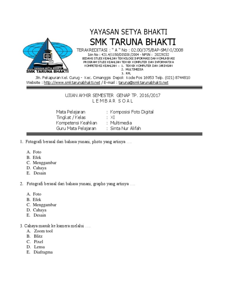 SOAL UTS (1) Sinta SMK Taruna Bhakti | PDF