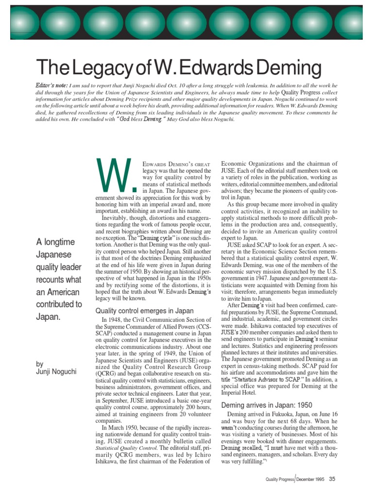 The Legacy of Edwards Demings | PDF | Japan | Quality