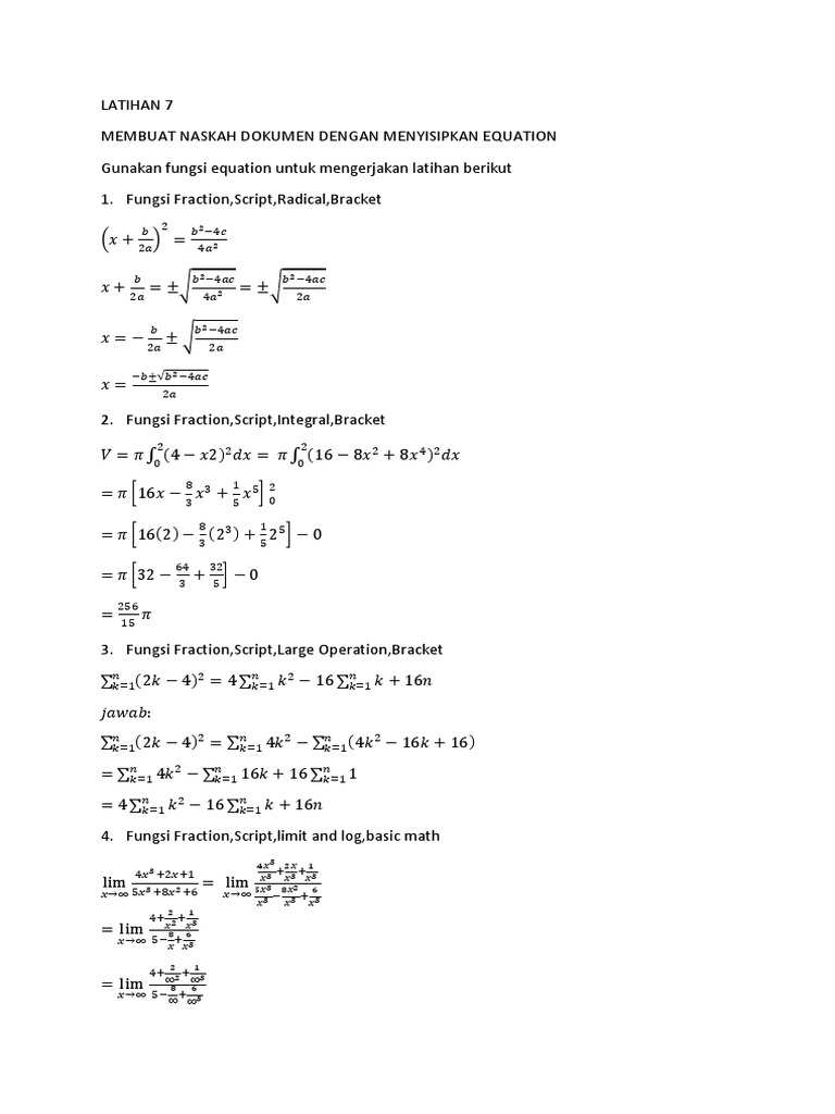 Latihan 7 Rumus Equation | PDF | Mathematical Objects | Mathematical Analysis