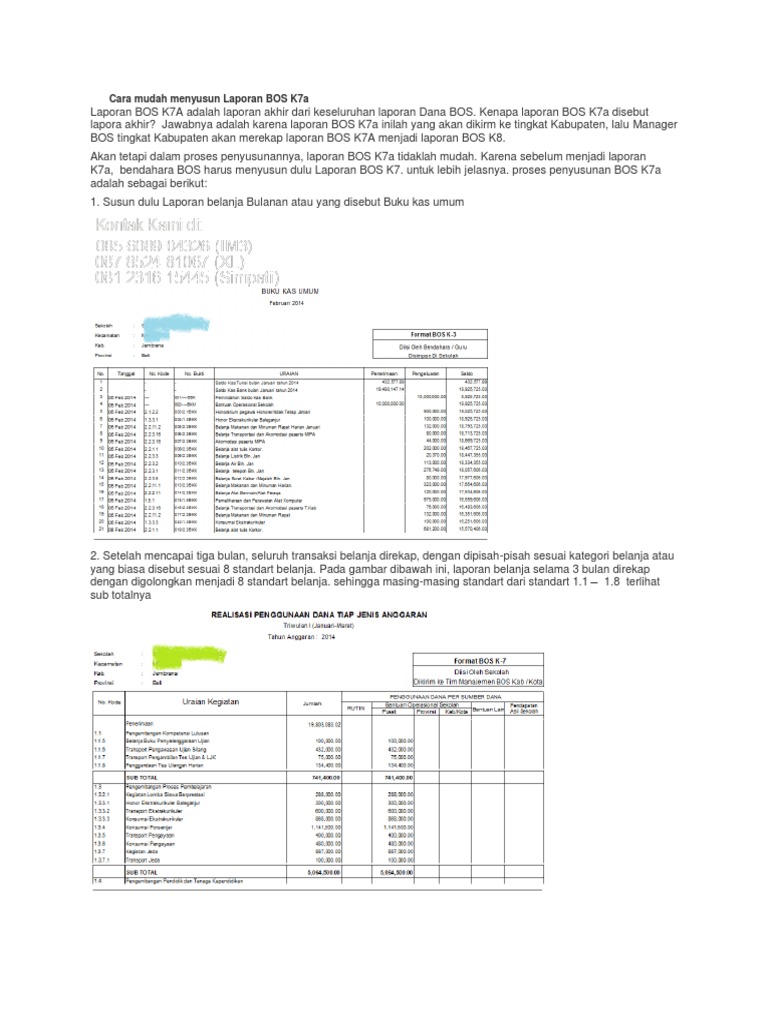 Contoh Cara Mudah Menyusun Laporan BOS K7a | PDF | Pengelolaan Keuangan & Uang