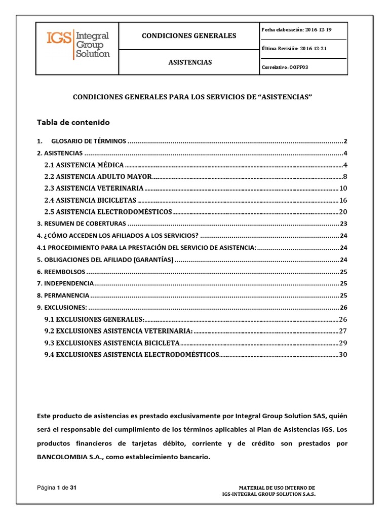 Clausulado Plan de Asistencias IGS | PDF | Terapia física | Enfermería