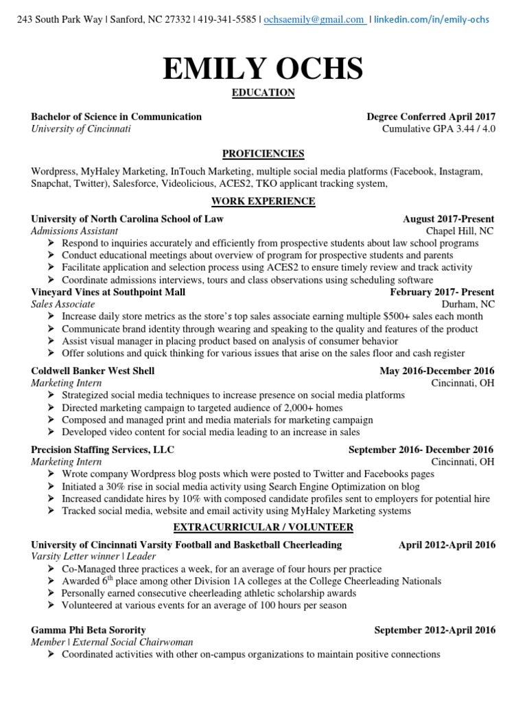 Emily Ochs Resume | PDF | Social Media | Popular Culture & Media Studies