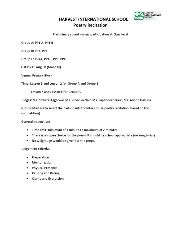 Poetry Recitation Rubrics | PDF | Cognition | Semiotics