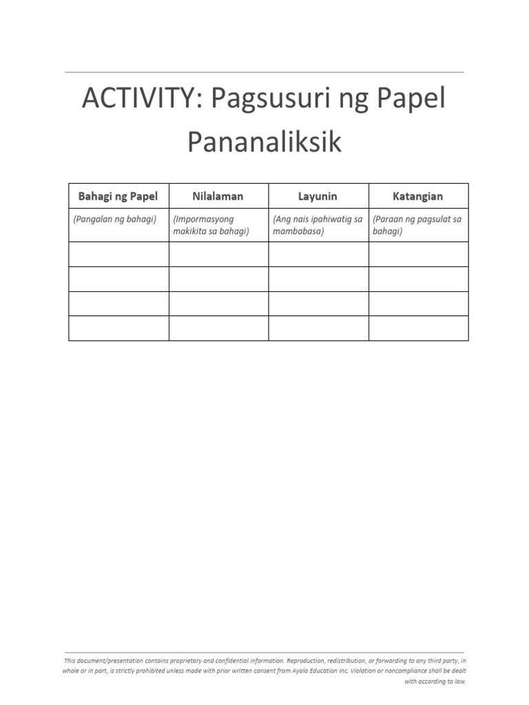 TEMPLATE - Pagsusuri NG Papel Pananaliksik | PDF