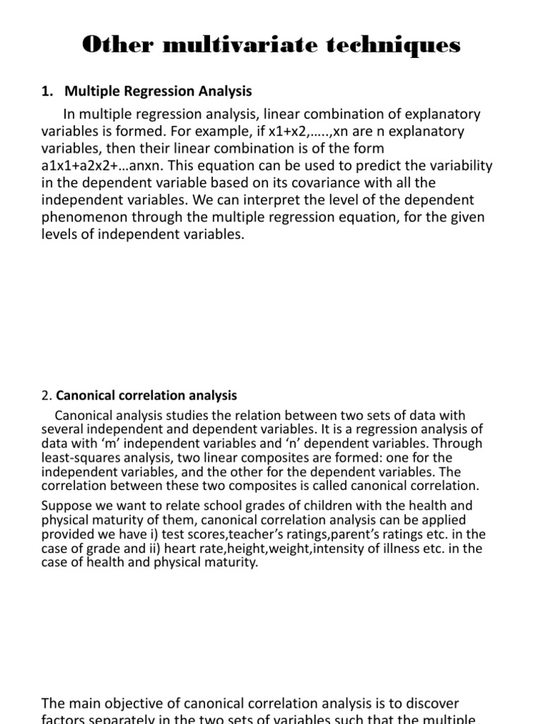 Other Multivariate Techniques: 1. Multiple Regression Analysis | PDF