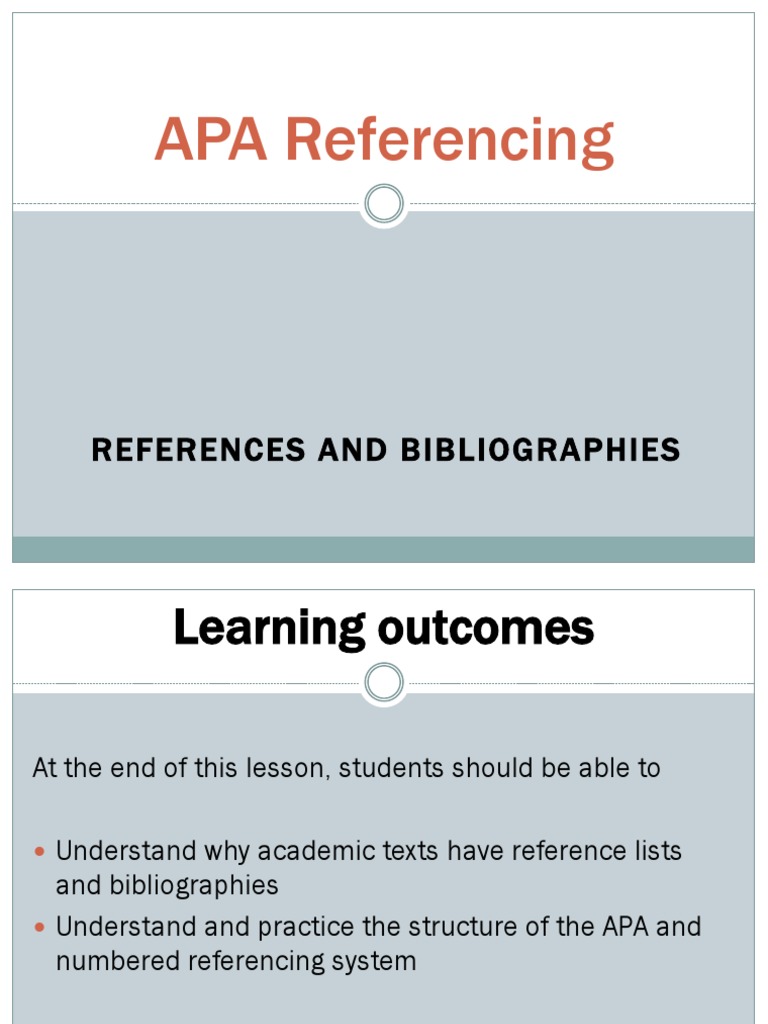 APA Referencing: References and Bibliographies | PDF | American ...