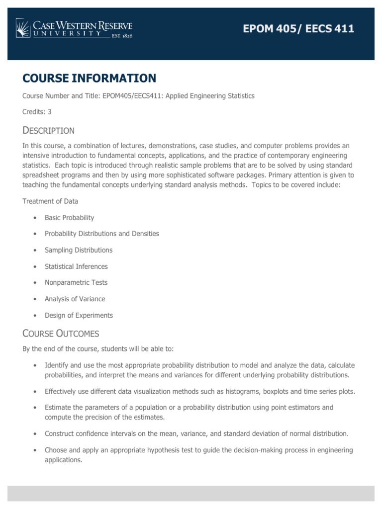 Epom405eecs411 Course Syllabus | PDF | Variance | Statistics