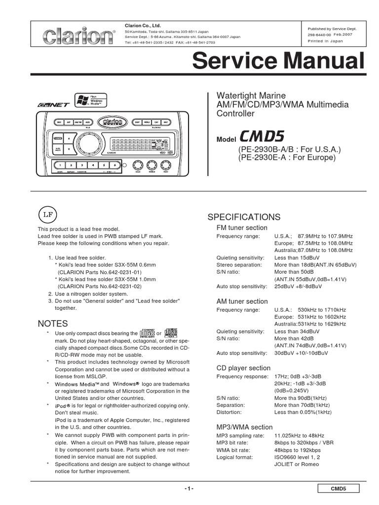 Clarion Cmd5 | PDF | Power Supply | Compact Disc