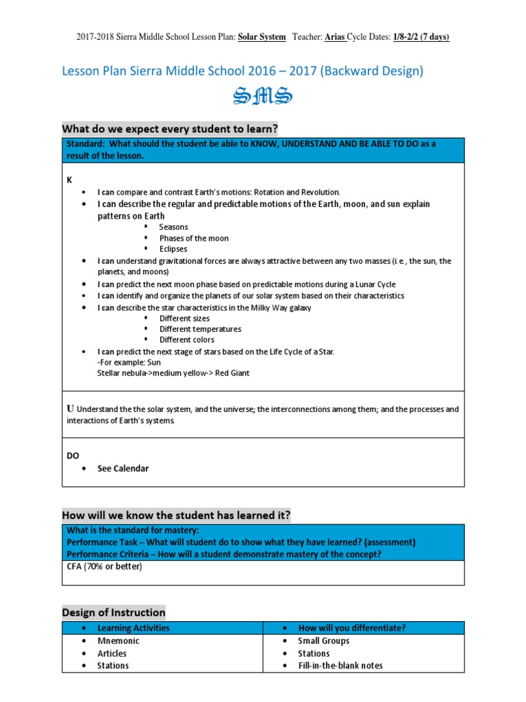 Solar System Lesson Plan for Middle School | PDF | Sun | Moon