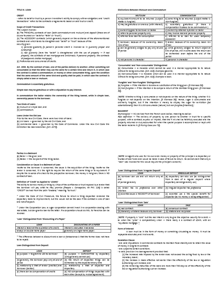 Mutuum Commodatum | PDF | Loans | Interest