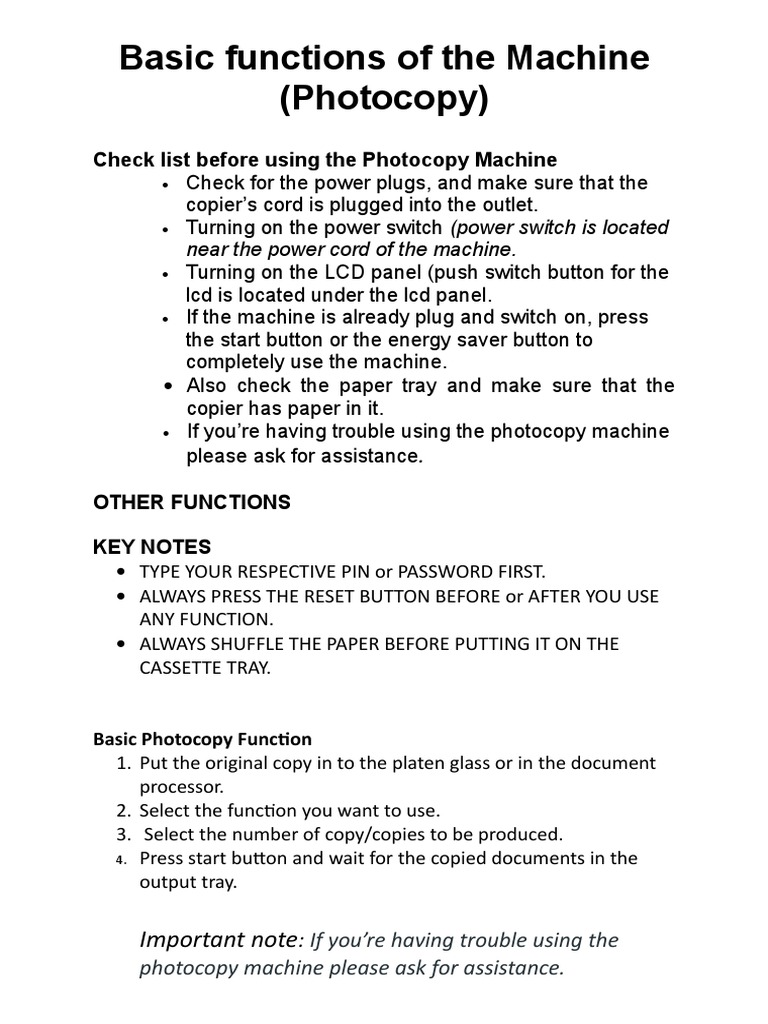 Basic Functions of The Machine | PDF | Photocopier | Equipment