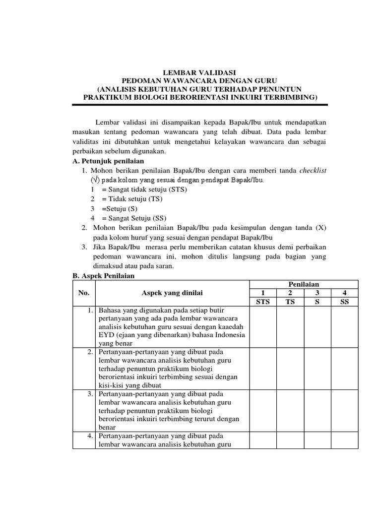 Lembar Validitas DG Guru | PDF