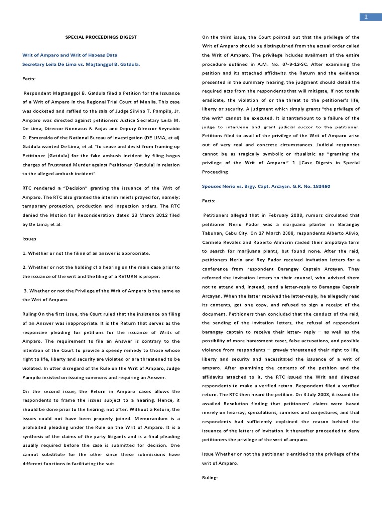 Digested Cases | PDF | Habeas Corpus | Writ