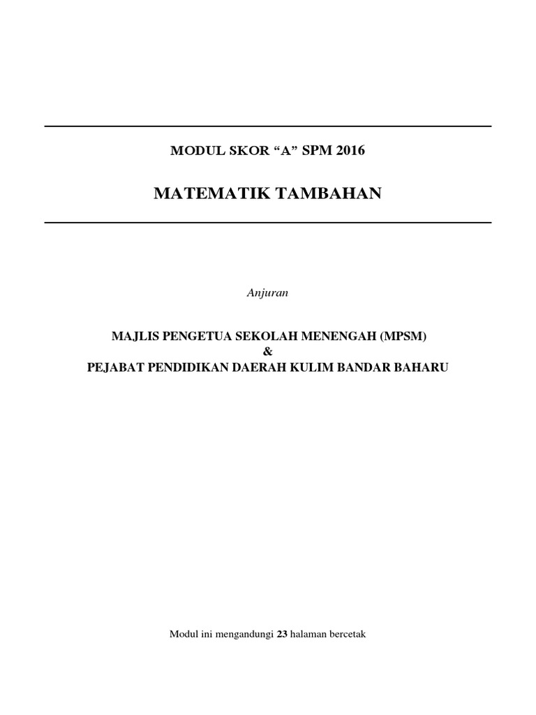 Modul Skor A Matematik Tambahan | PDF