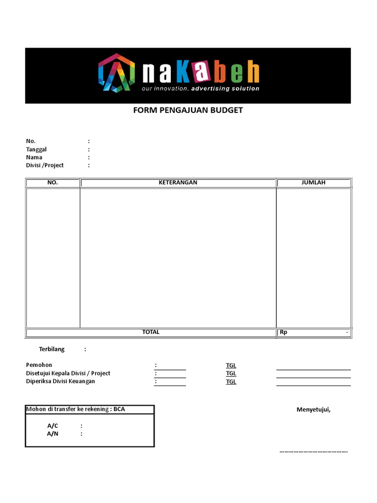 Formulir Pengajuan Budget Perusahaan | PDF