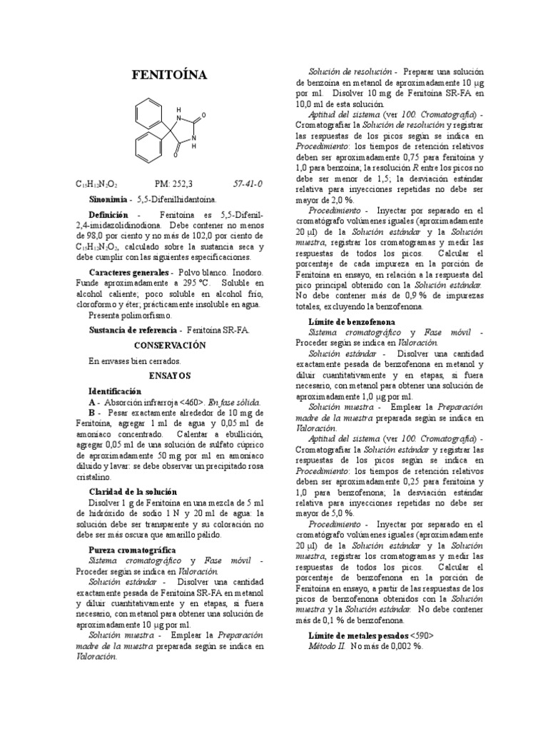 Análisis y Especificaciones de Fenitoína | PDF | Cromatografía ...